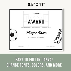Editable Soccer Award Certificates | Soccer Team Awards | End of the ...