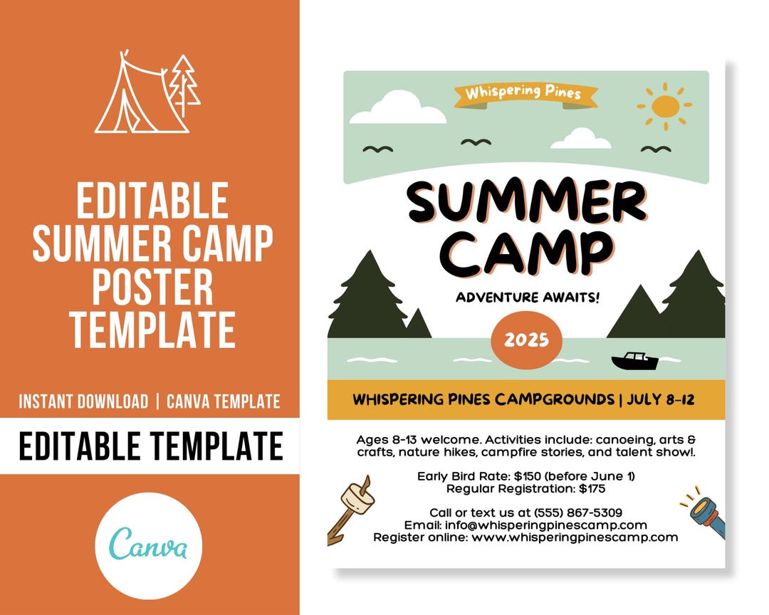 Editable Summer Camp Poster | Summer Camp Poster | Camp Flyer | Camp ...