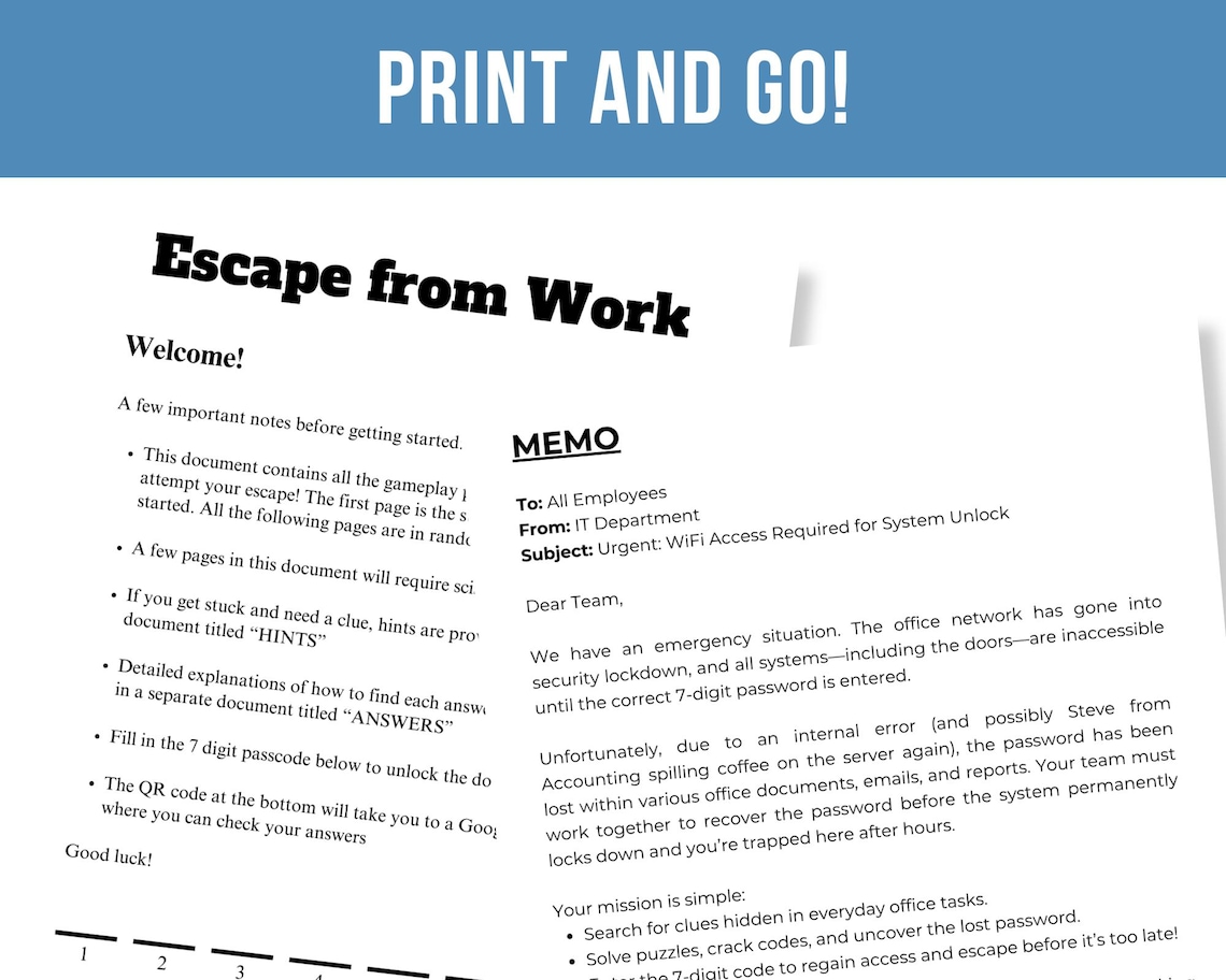 Escape From Work PDF Game Escape Room | Printable Adventure for Adults ...