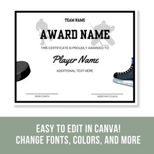 Editable Hockey Award Certificates | Hockey Team Awards | End of the ...