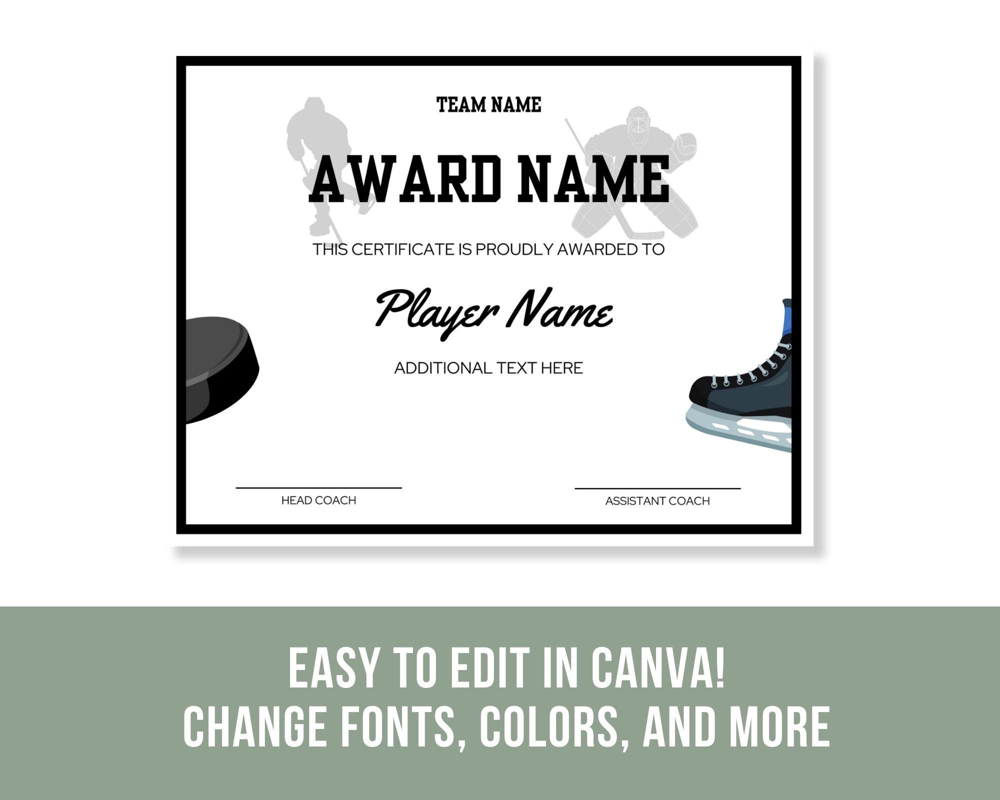 Editable Hockey Award Certificates | Hockey Team Awards | End of the ...