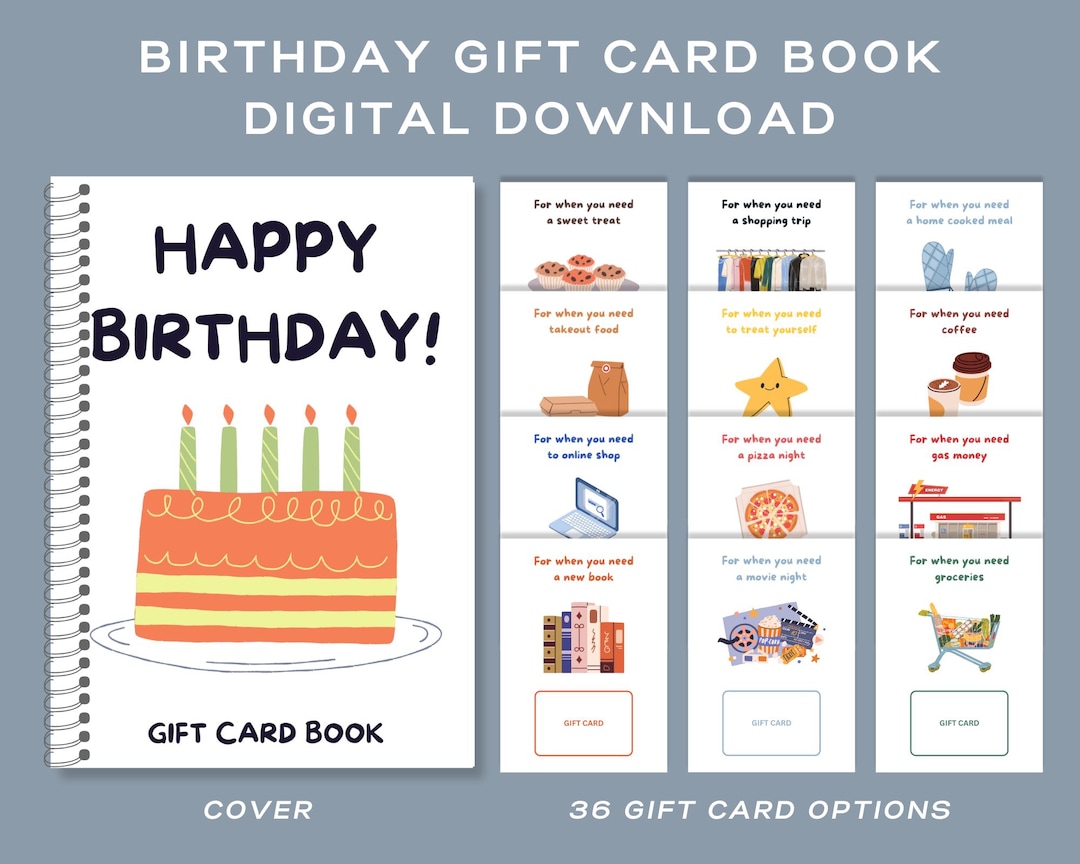 Printable Birthday Gift Card Book | Gift Card Book Birthday | Birthday ...
