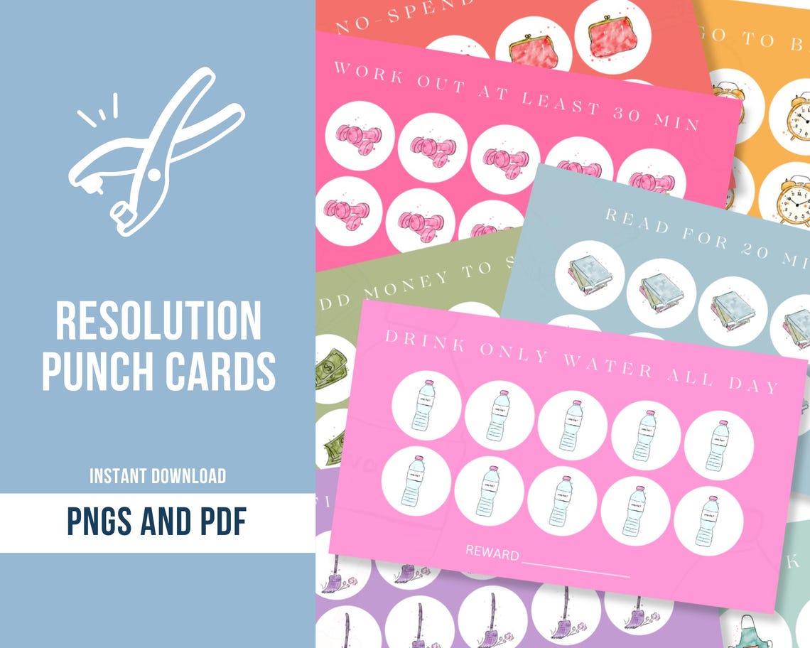 Resolution Punch Cards | Printable Punch Cards | New Years Resolution ...