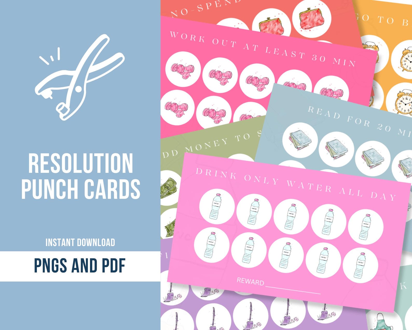 Resolution Punch Cards | Printable Punch Cards | New Years Resolution ...