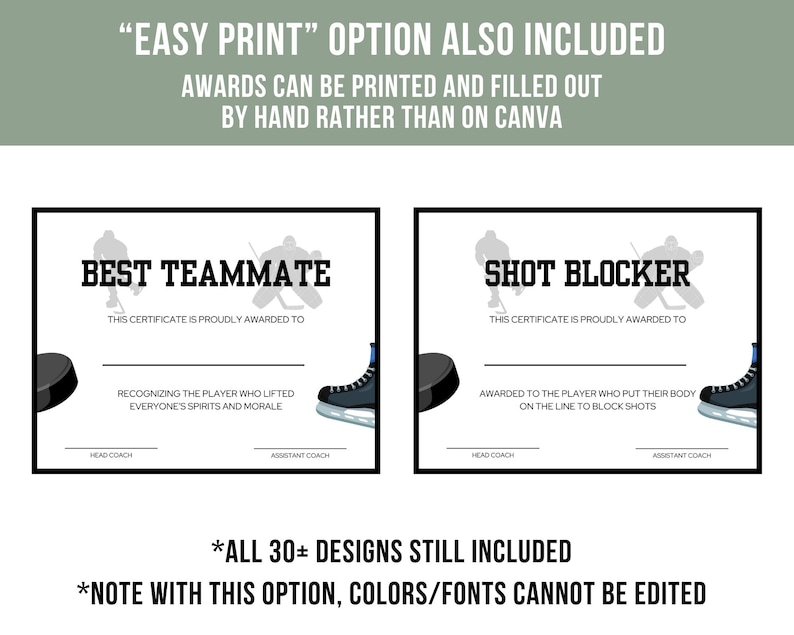 Editable Hockey Award Certificates | Hockey Team Awards | End of the ...