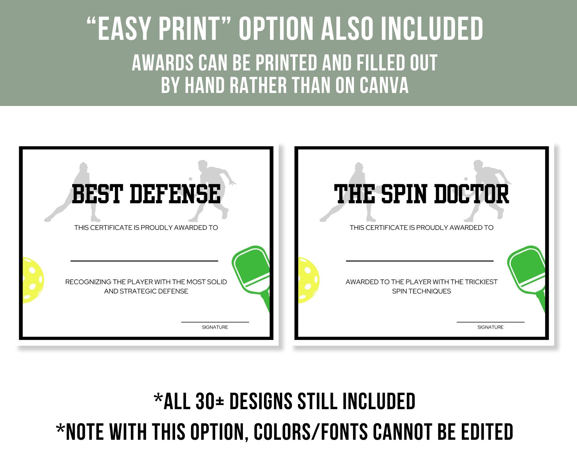 Editable Pickleball Award Certificates | Pickleball Team Awards | End ...