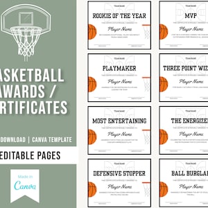 Editable Basketball Award Certificates | Basketball Team Awards | End ...