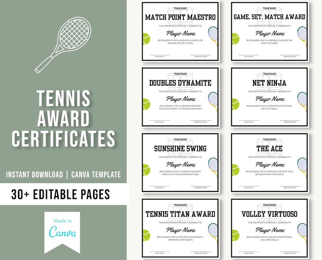 Editable Tennis Award Certificates | Tennis Team Awards | End of the ...