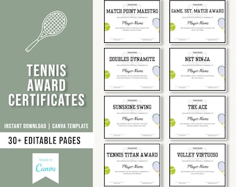 Tennis Award Certificates End of Season Printable Certificates - Etsy