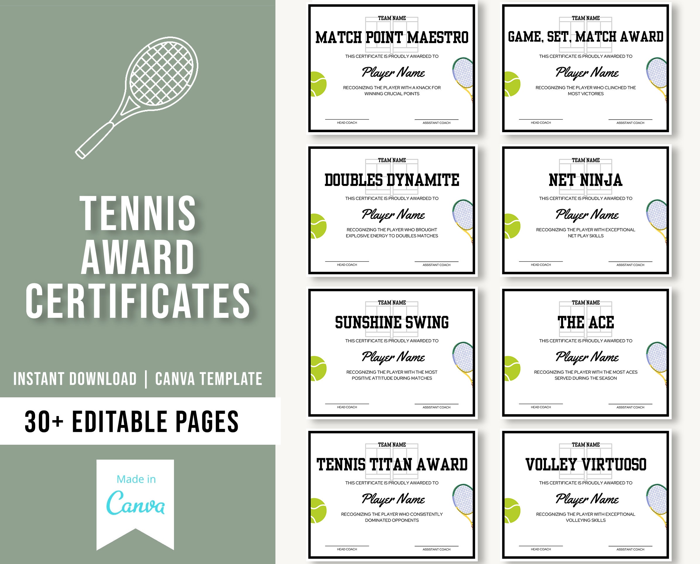 Editable Tennis Award Certificates | Tennis Team Awards | End of the ...
