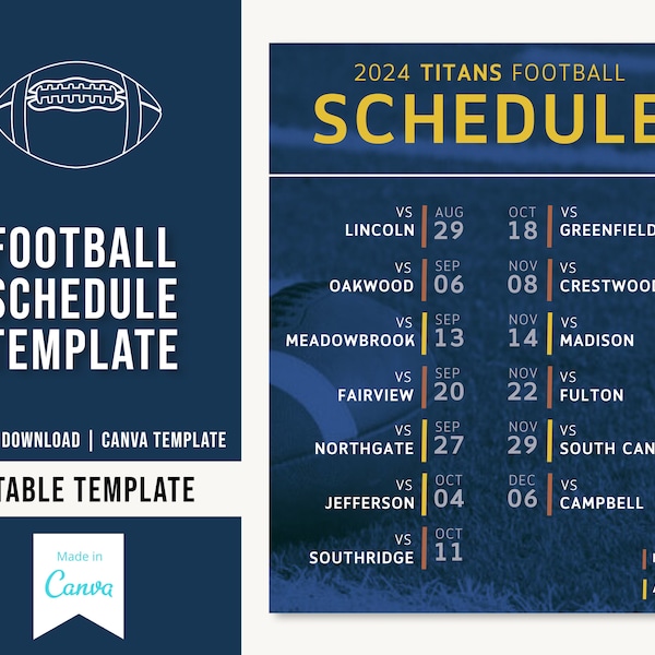 Football Games Schedule - Etsy