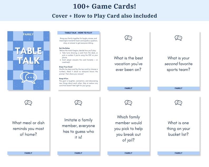 Table Talk Family Questions Game Digital Download | Printable Funny ...