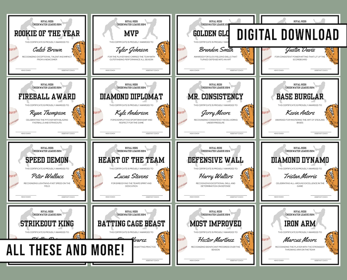 Editable Baseball Award Certificates | Baseball Team Awards | End of ...
