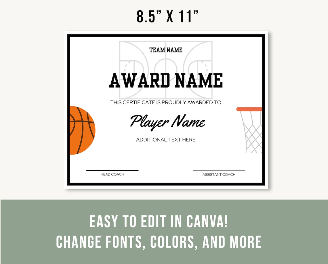 Editable Basketball Award Certificates | Basketball Team Awards | End ...