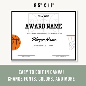 Editable Basketball Award Certificates | Basketball Team Awards | End ...