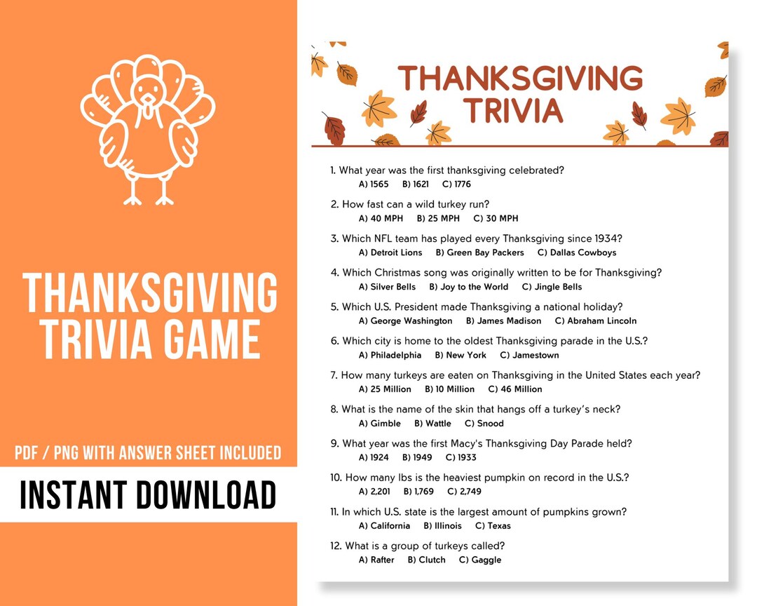 Thanksgiving Trivia Game | Thanksgiving Party Game | Fall Trivia Game ...