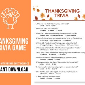 Thanksgiving Trivia Game | Thanksgiving Party Game | Fall Trivia Game ...