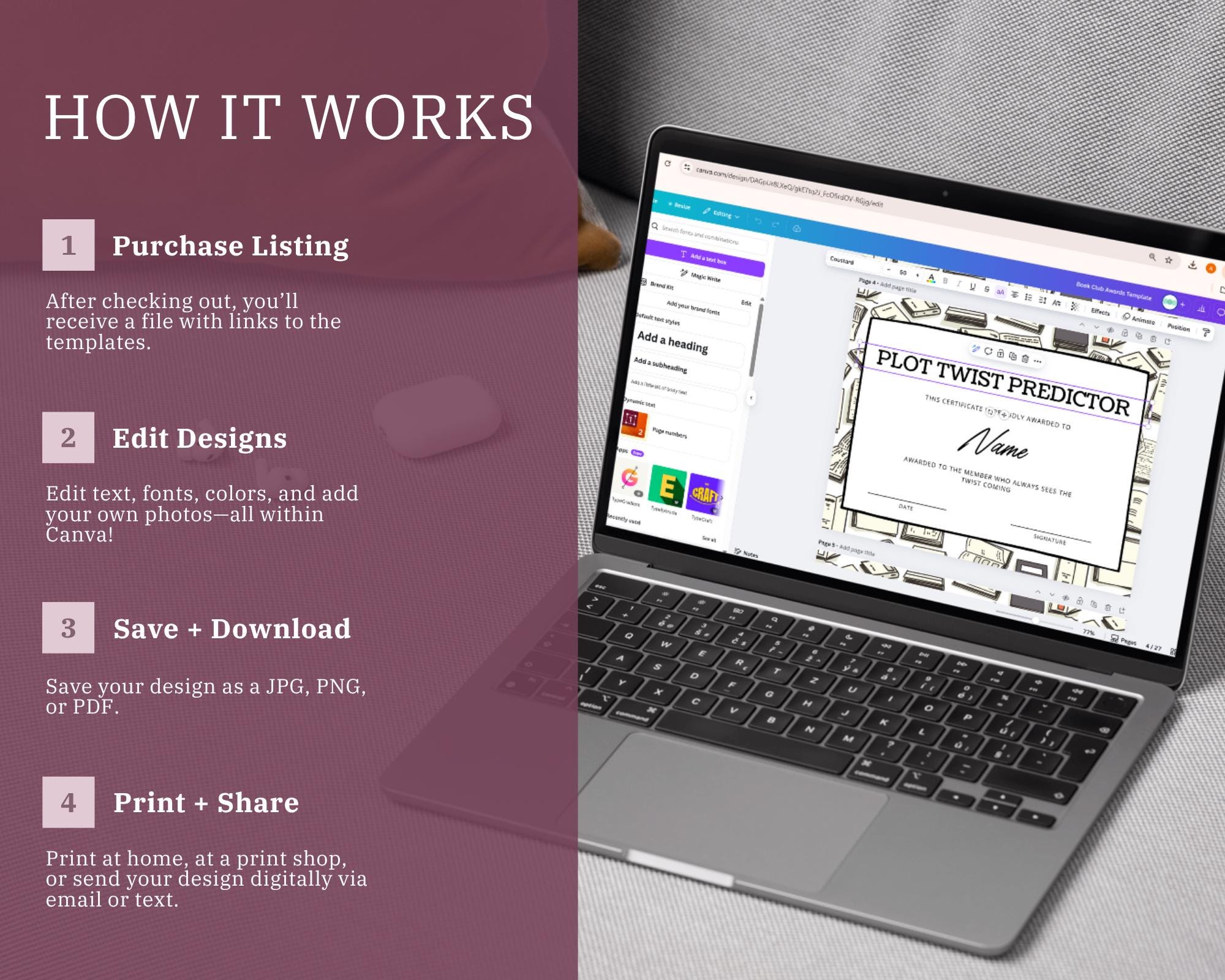 Editable Book Club Award Certificates | Book Club Awards | Book Club ...