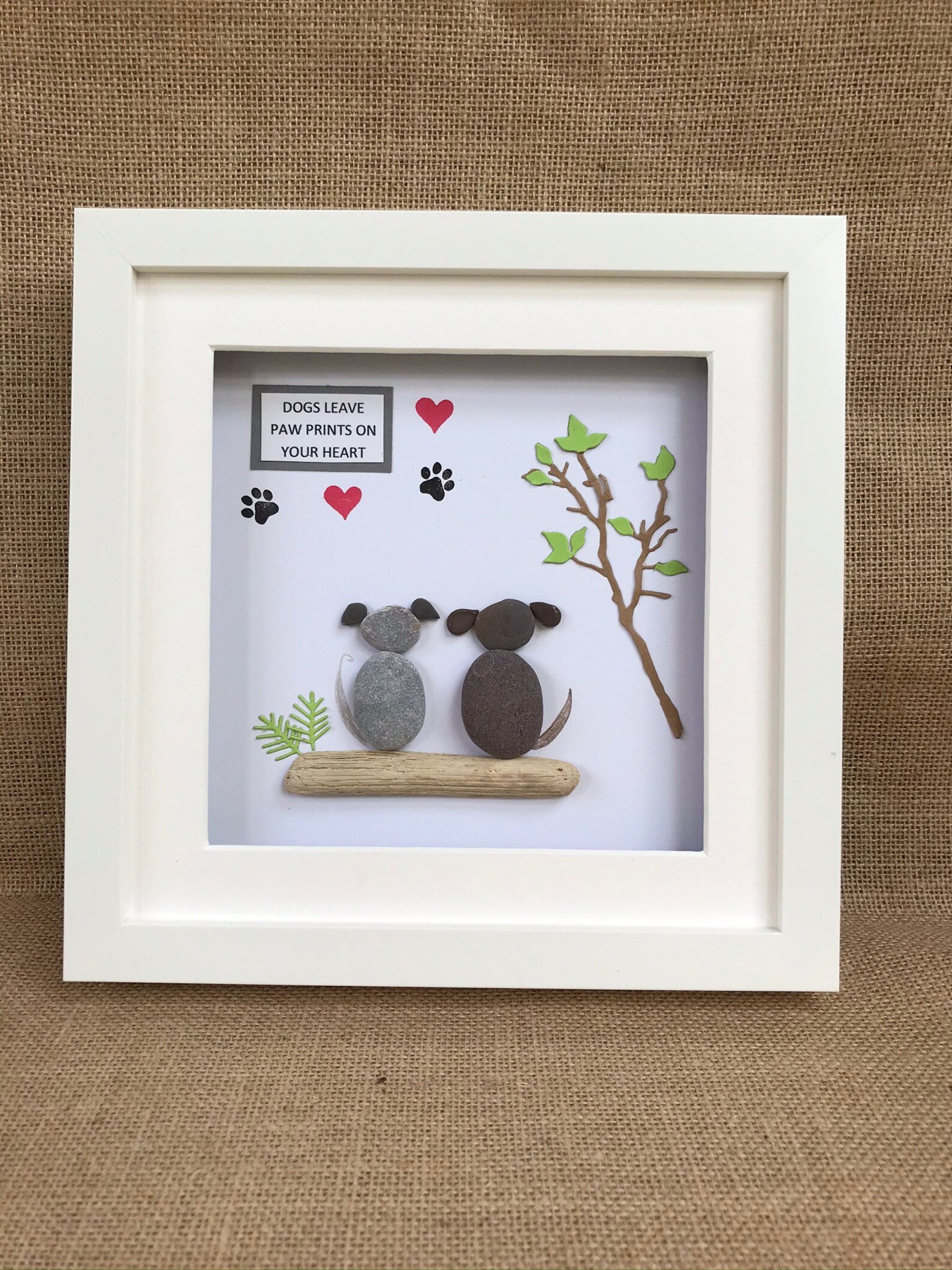 Pebble Art, Dog Pebble Picture, Framed Art, Dogs Paw, Beach Pebble Art ...