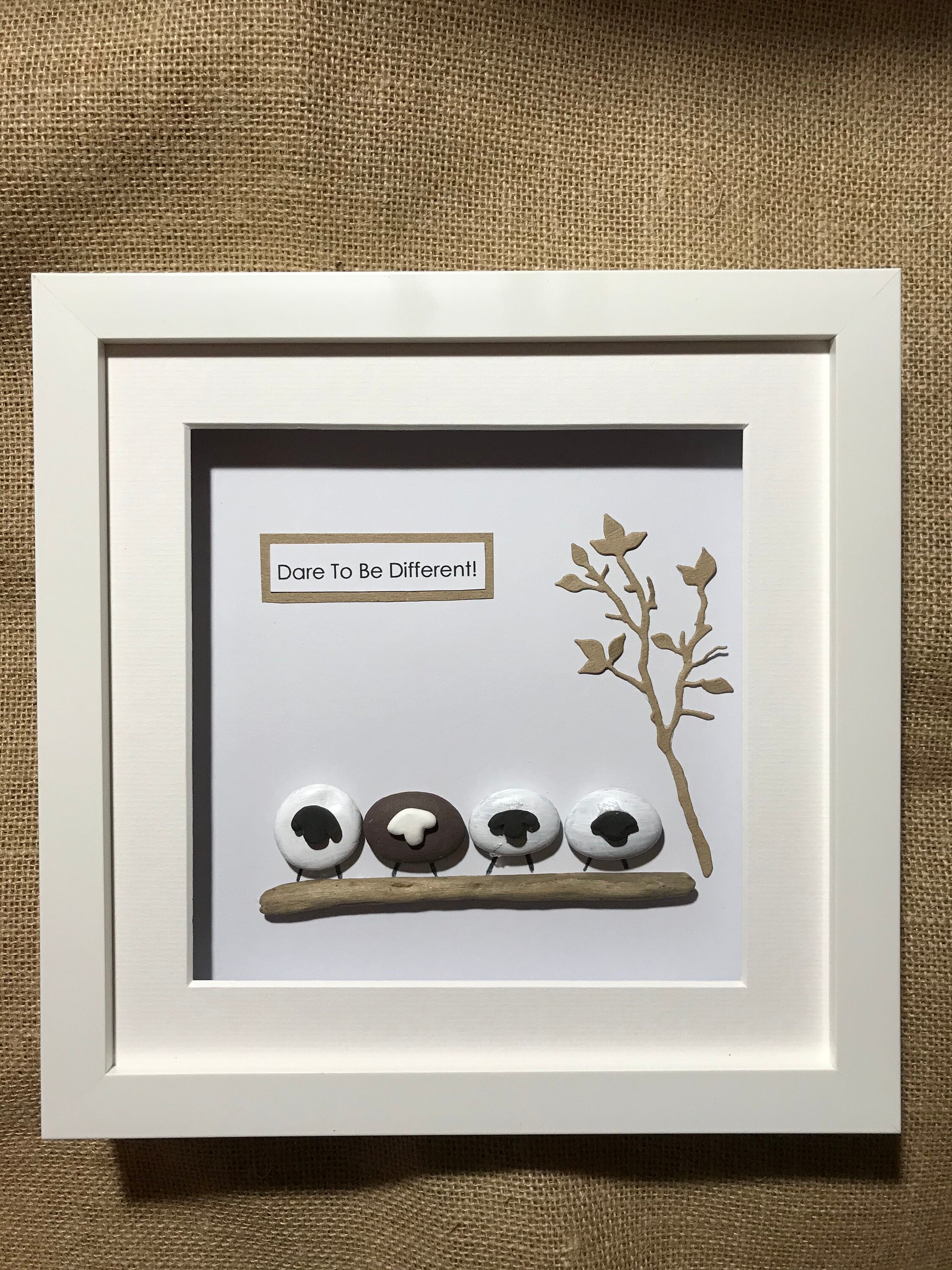 Sheep Pebble Art Picture, Hand Made Beautiful Framed Art dare to Be ...