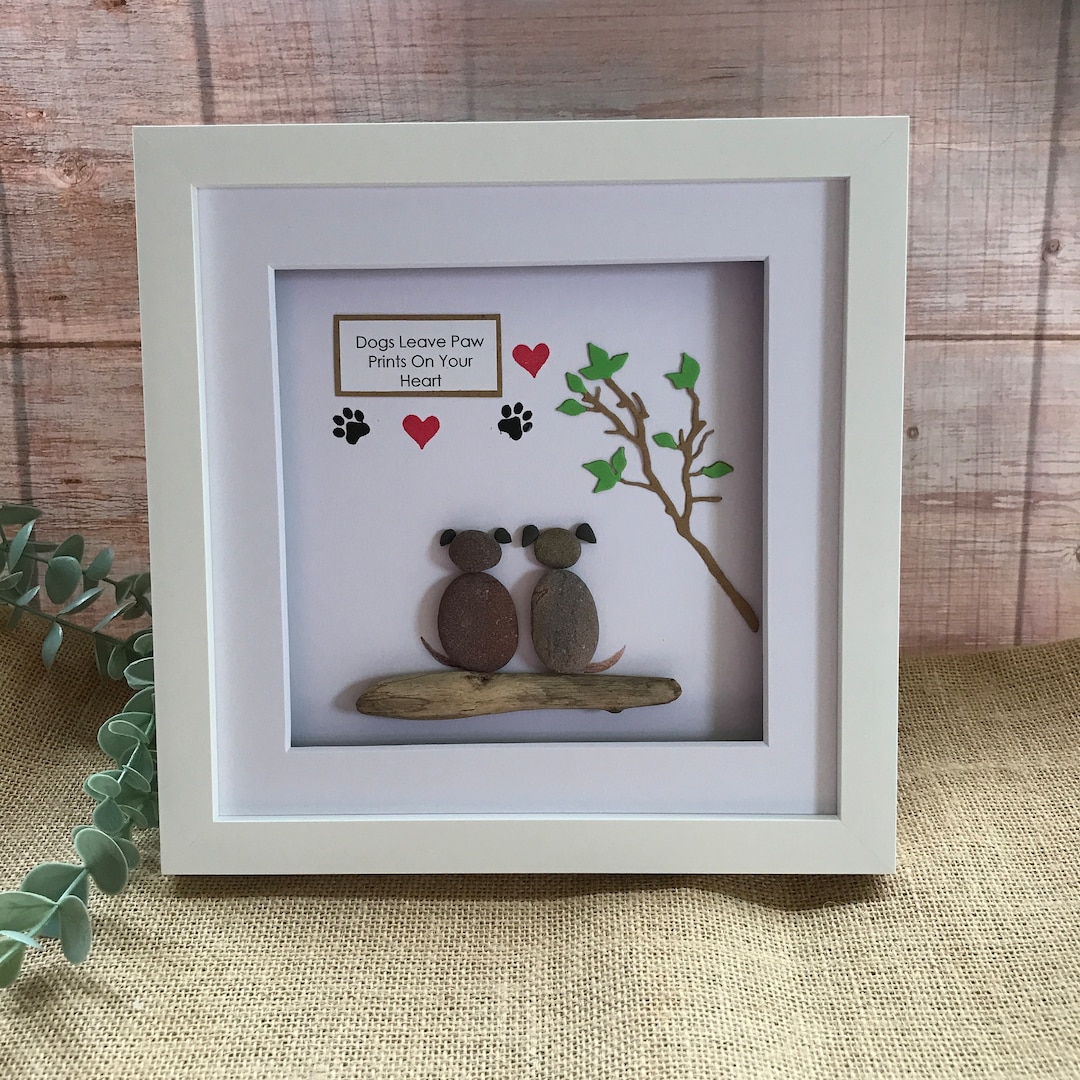 Pebble Art, Dog Pebble Picture, Framed Art, Dogs Paw, Beach Pebble Art ...