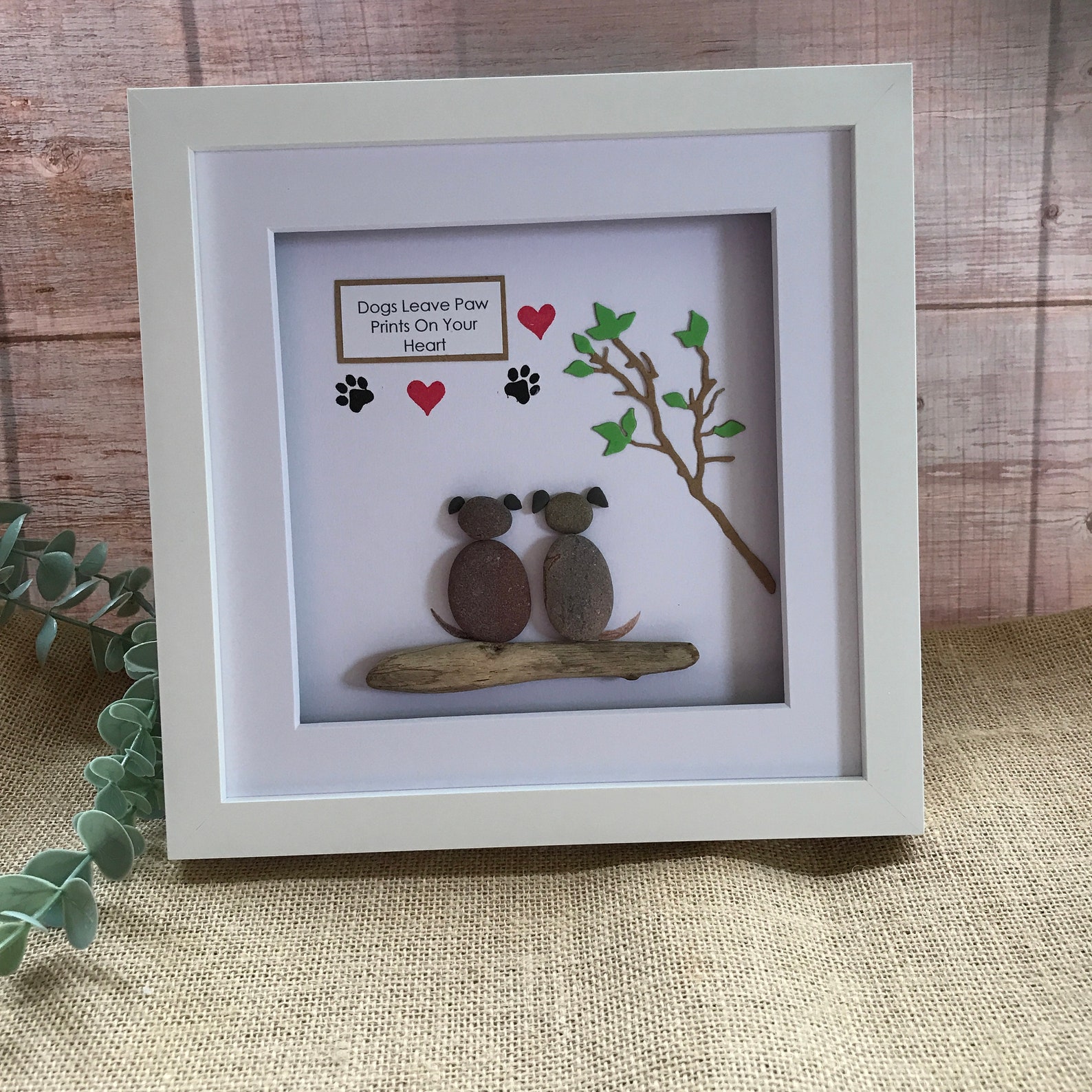 Pebble Art, Dog Pebble Picture, Framed Art, Dogs Paw, Beach Pebble Art ...