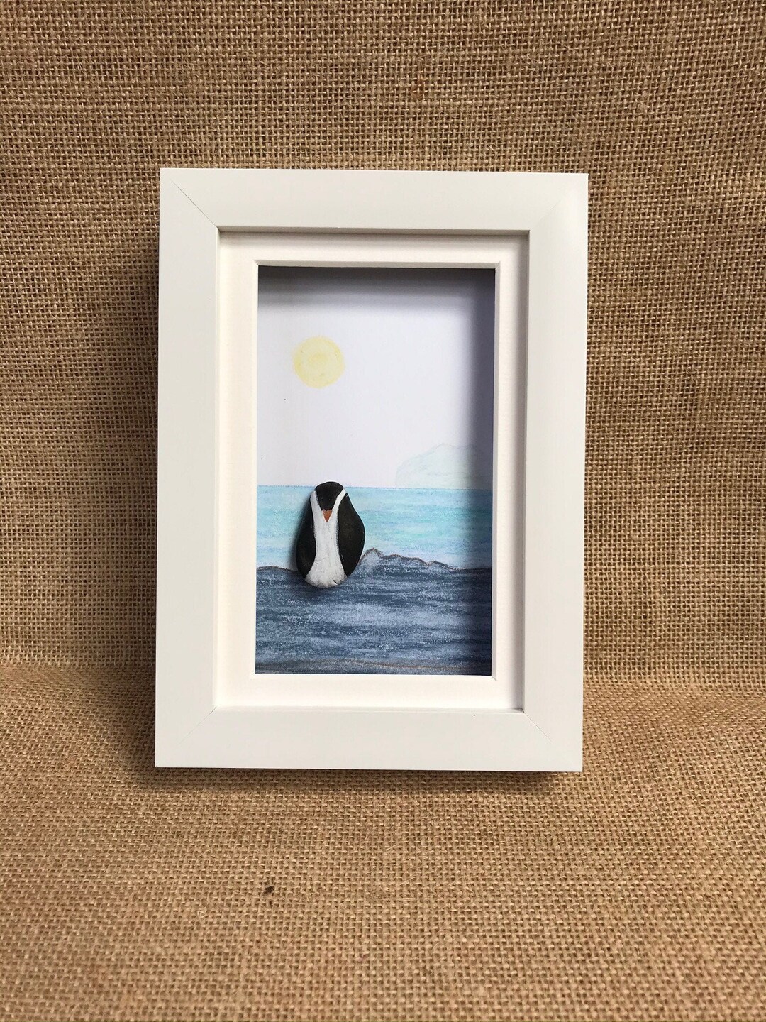 Pebble Art Picture, Penguin Pebble Picture, Penguin Picture, Framed Art ...