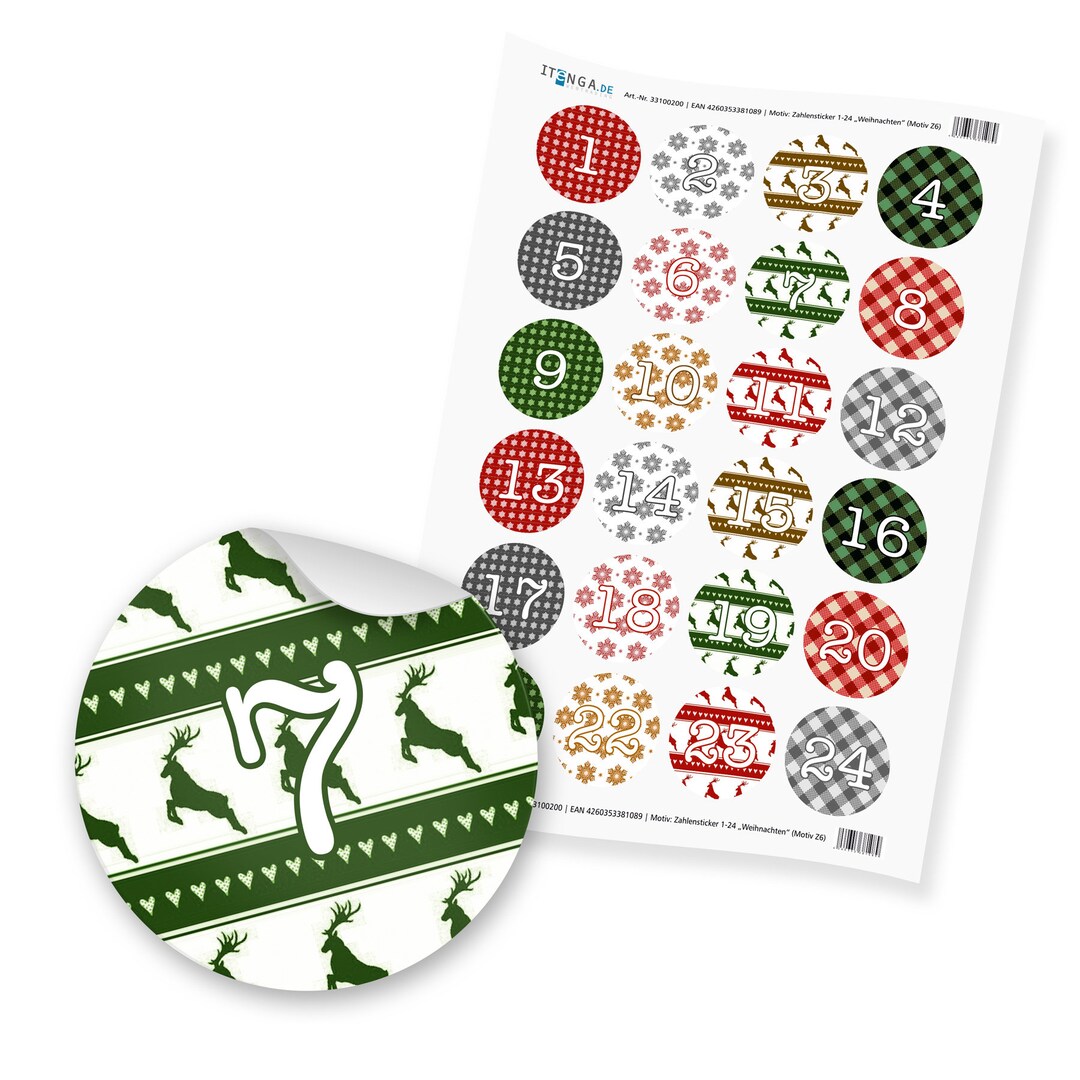 Advent Calendar Numbers Number Stickers 1-24 Christmas Brown Black ...