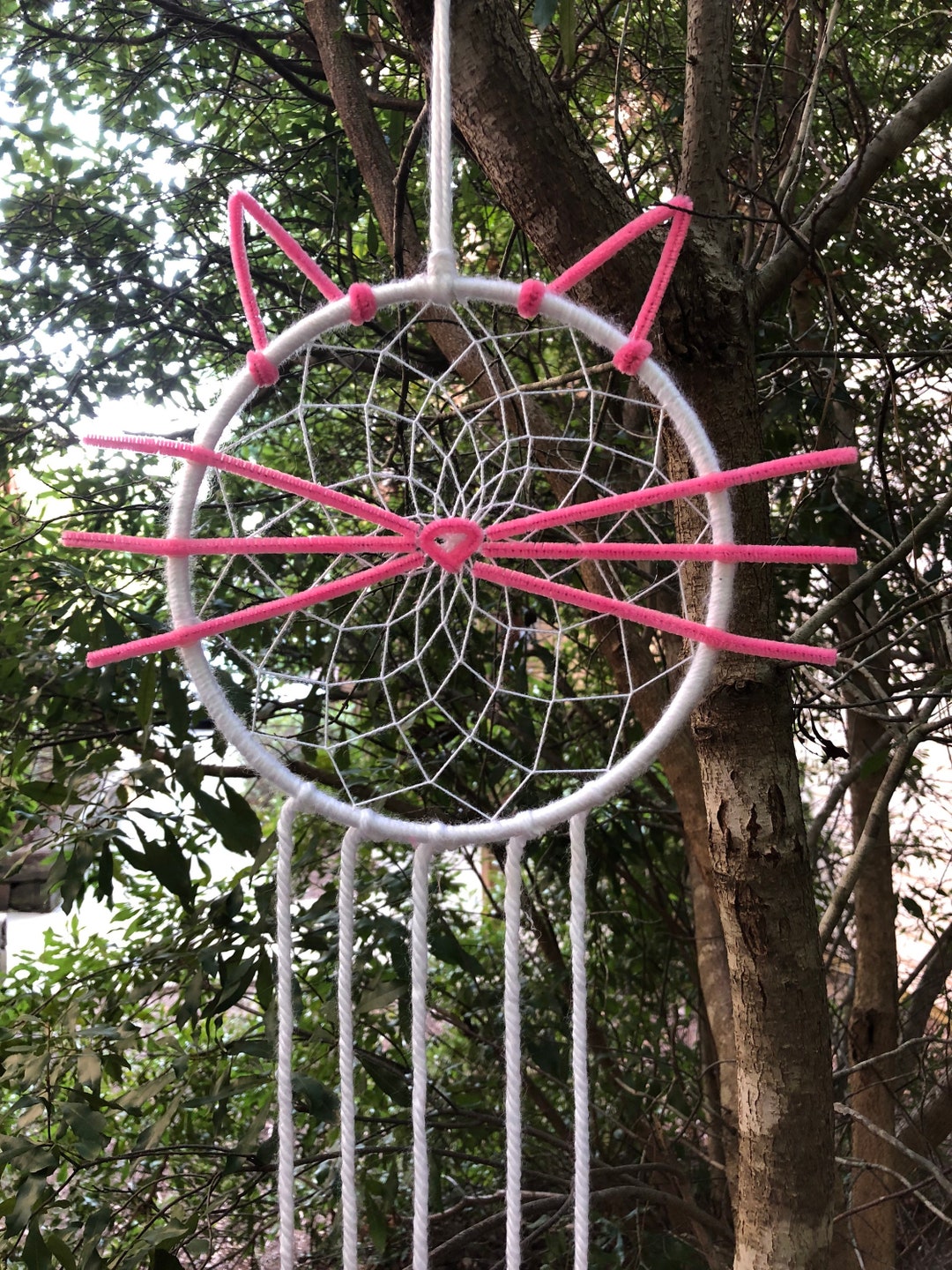 Kitty Cat Dream Catcher With Pink and White Accents and Feathers - Etsy