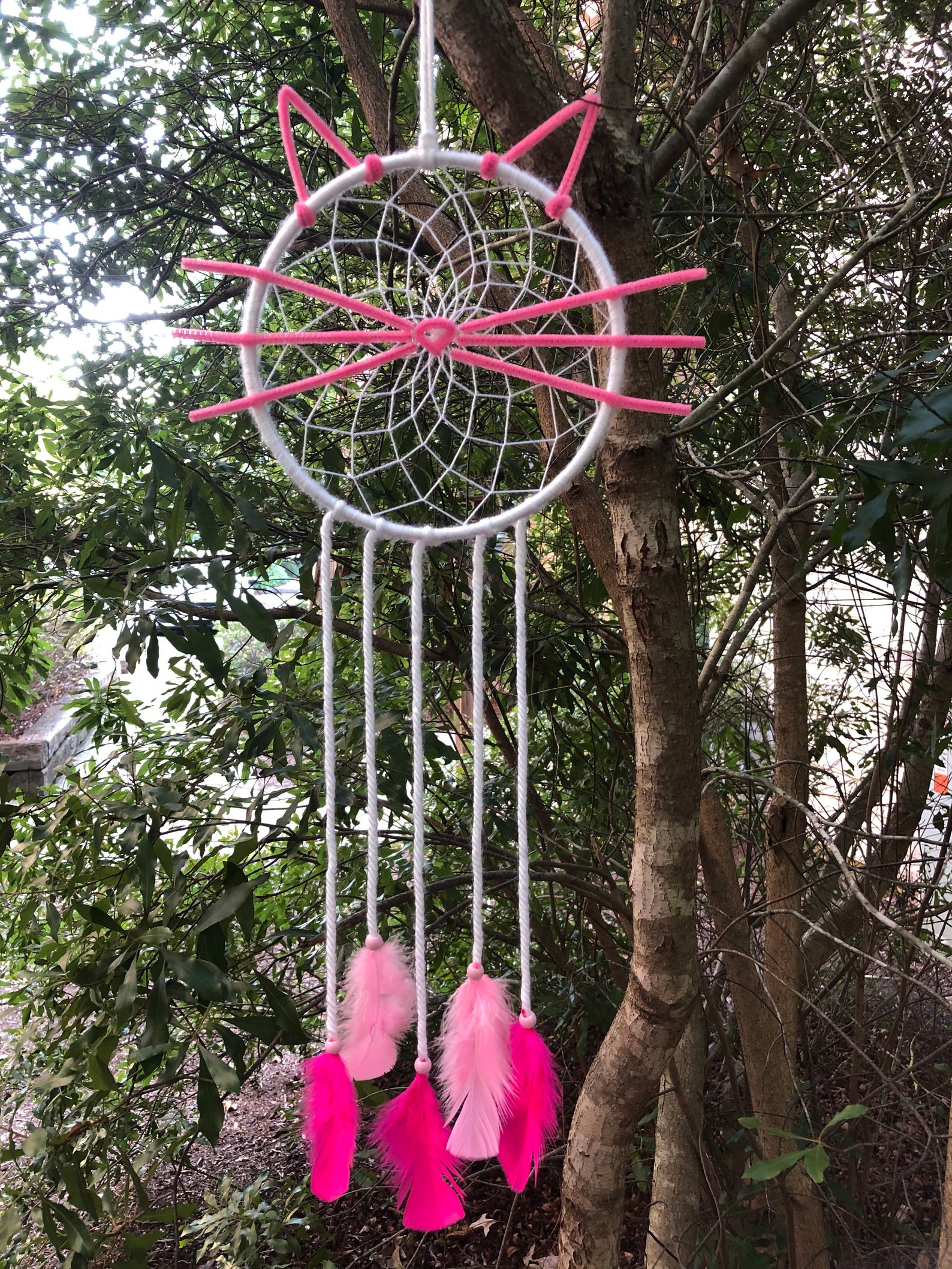 Kitty Cat Dream Catcher With Pink and White Accents and Feathers - Etsy