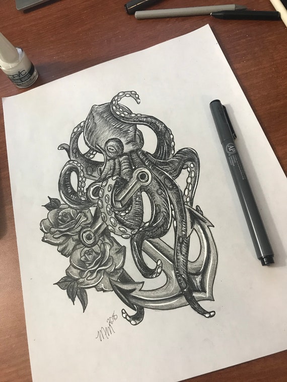 Octopus And Anchor Sketch