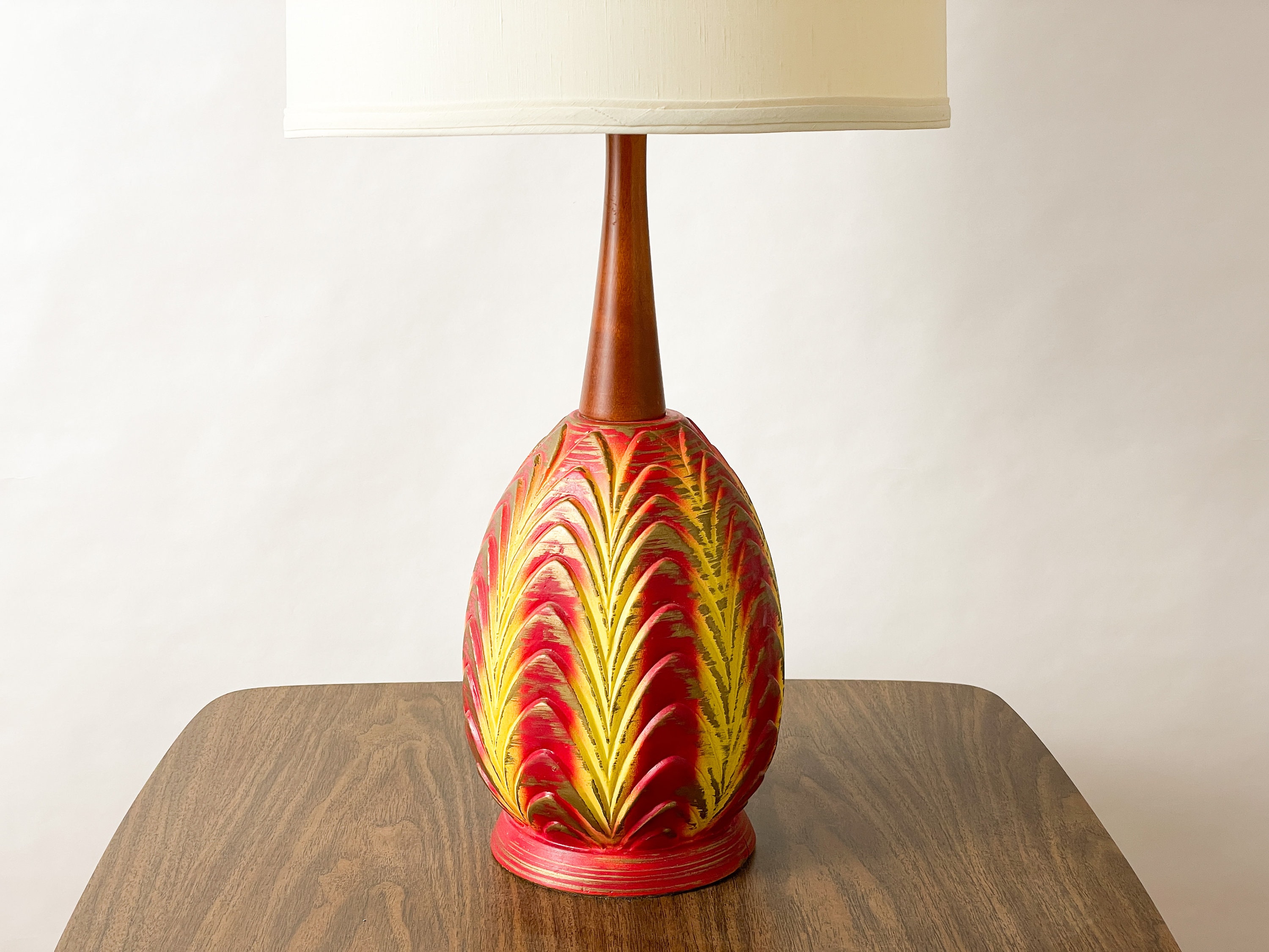 Funky Classic Mid Century Modern Table Lamp Red Yellow Ceramic - Etsy