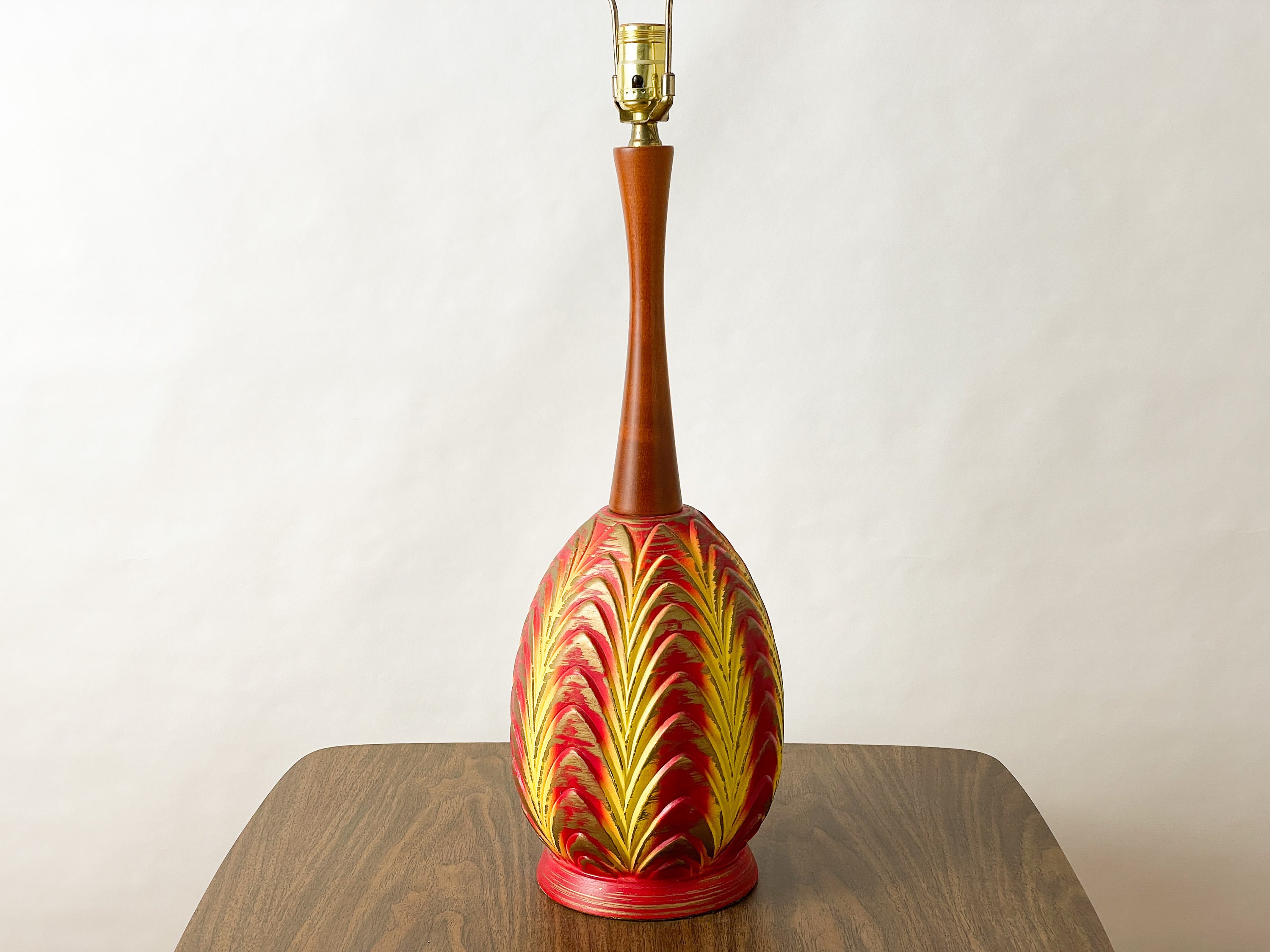 Funky Classic Mid Century Modern Table Lamp Red Yellow Ceramic - Etsy