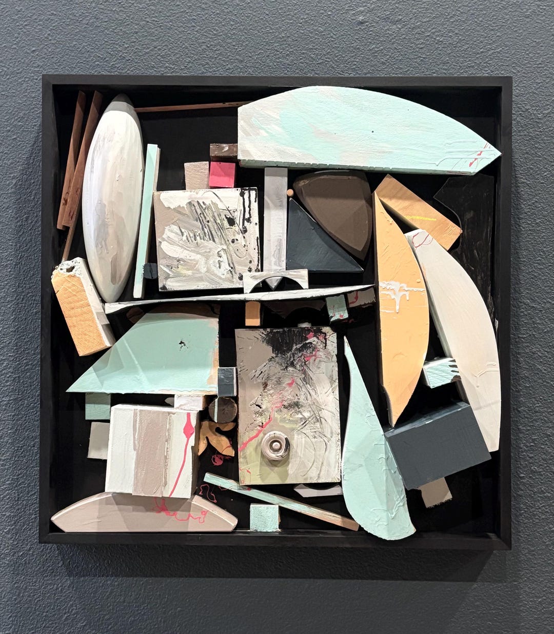 Wood Assemblage Art, Modernist Wall Sculpture (32