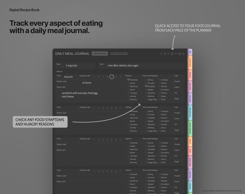 Digital Recipe Book Dark Mode, Food Journal, Goodnotes and Notability ...