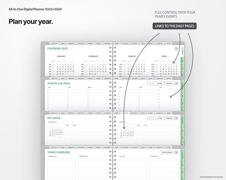 All-in-one Digital Planner 2023 2024 Neo Mint Green - Etsy