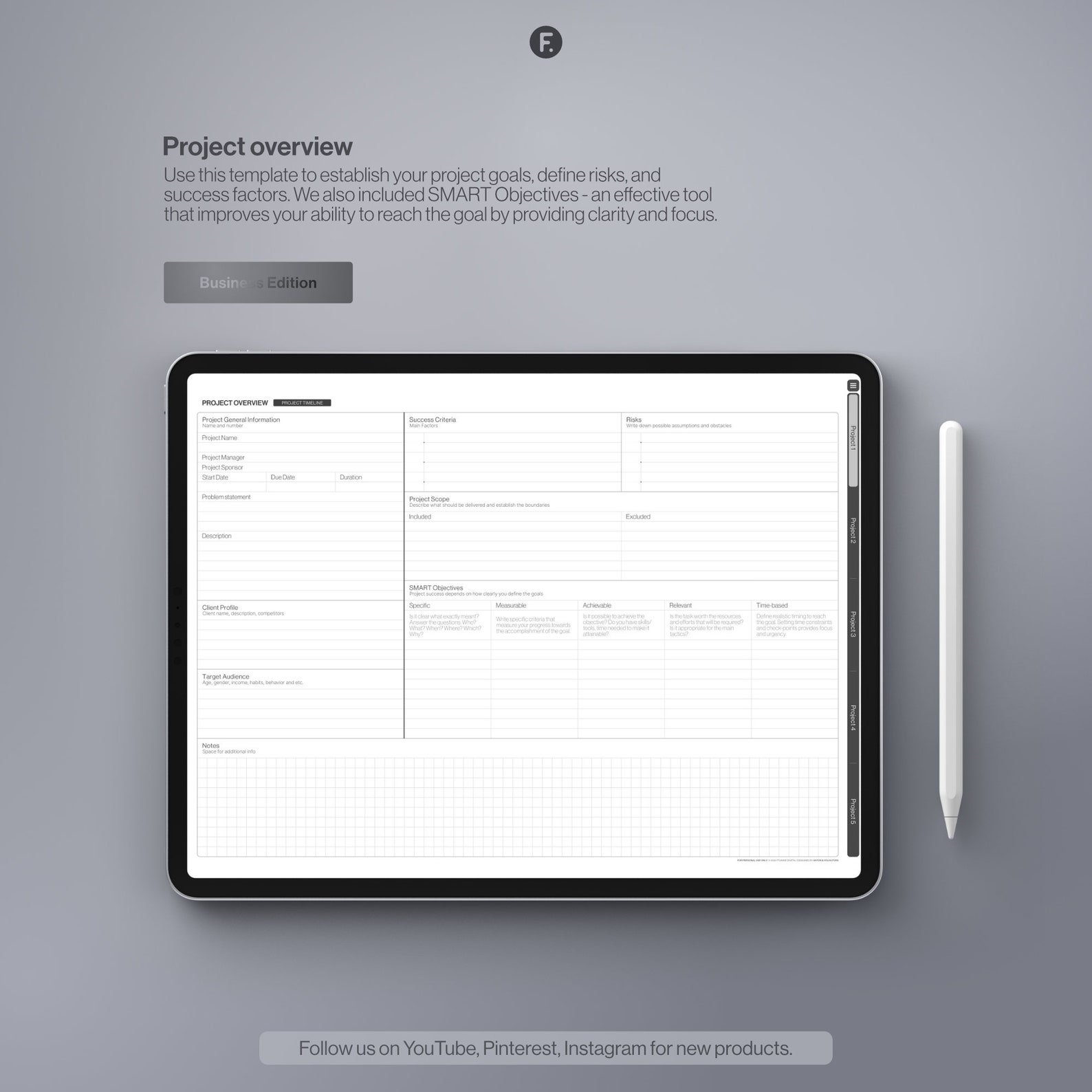 Digital Project Planner, Business Planner, Undated Planner, 56 Week ...
