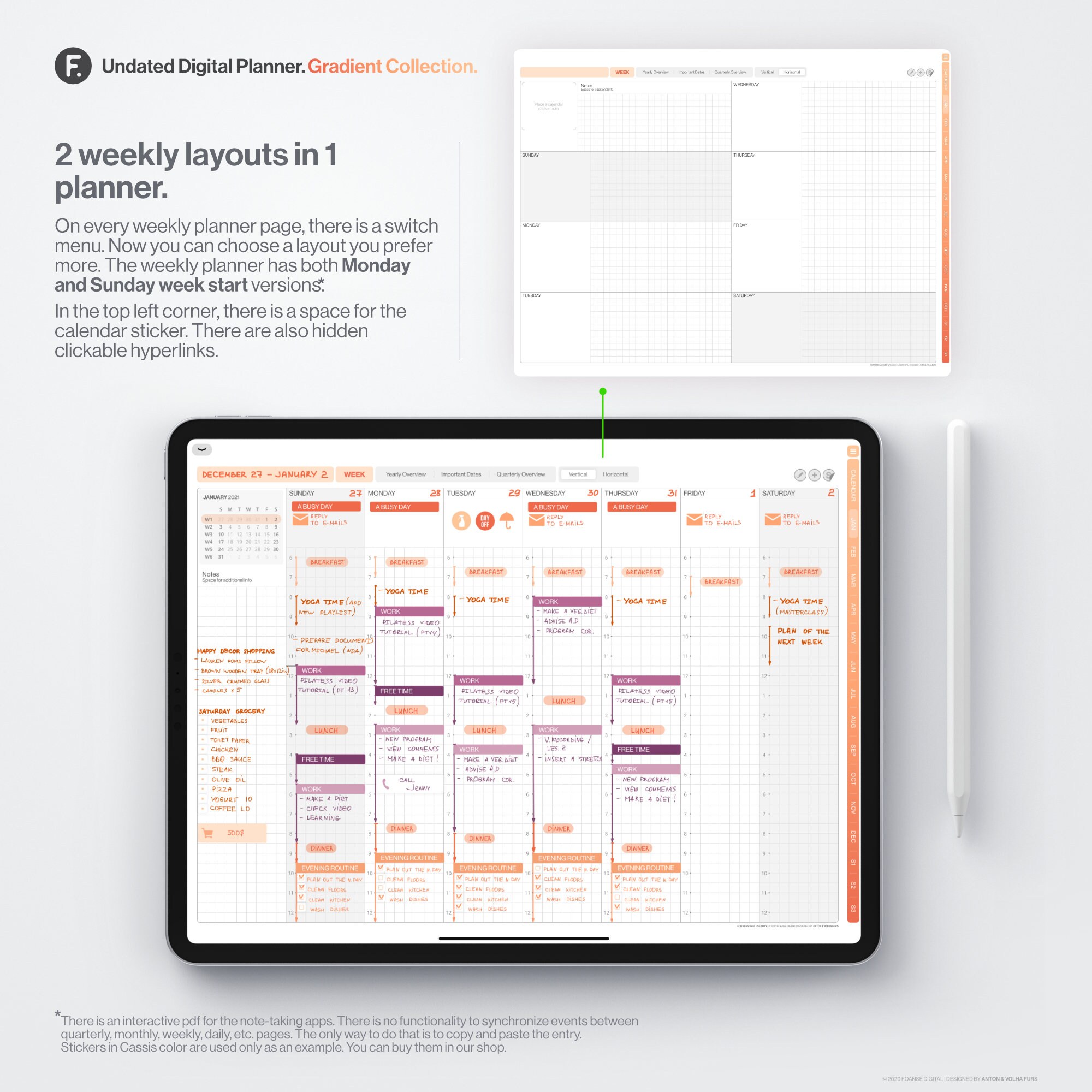 Undated Digital Planner Goodnotes and Notability Templates | Etsy