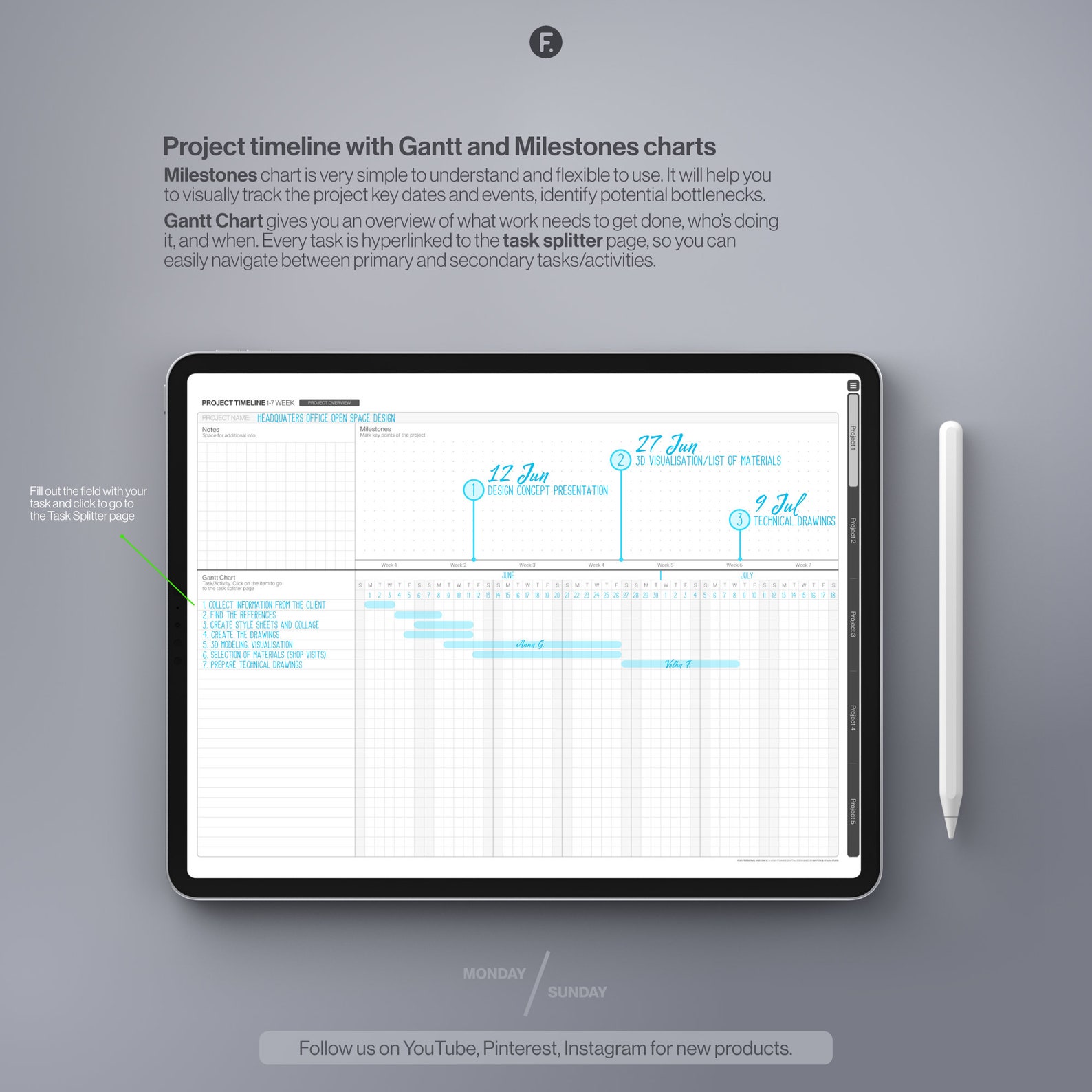 Digital Project Planner, Business Planner, Undated Planner, 56 Week ...