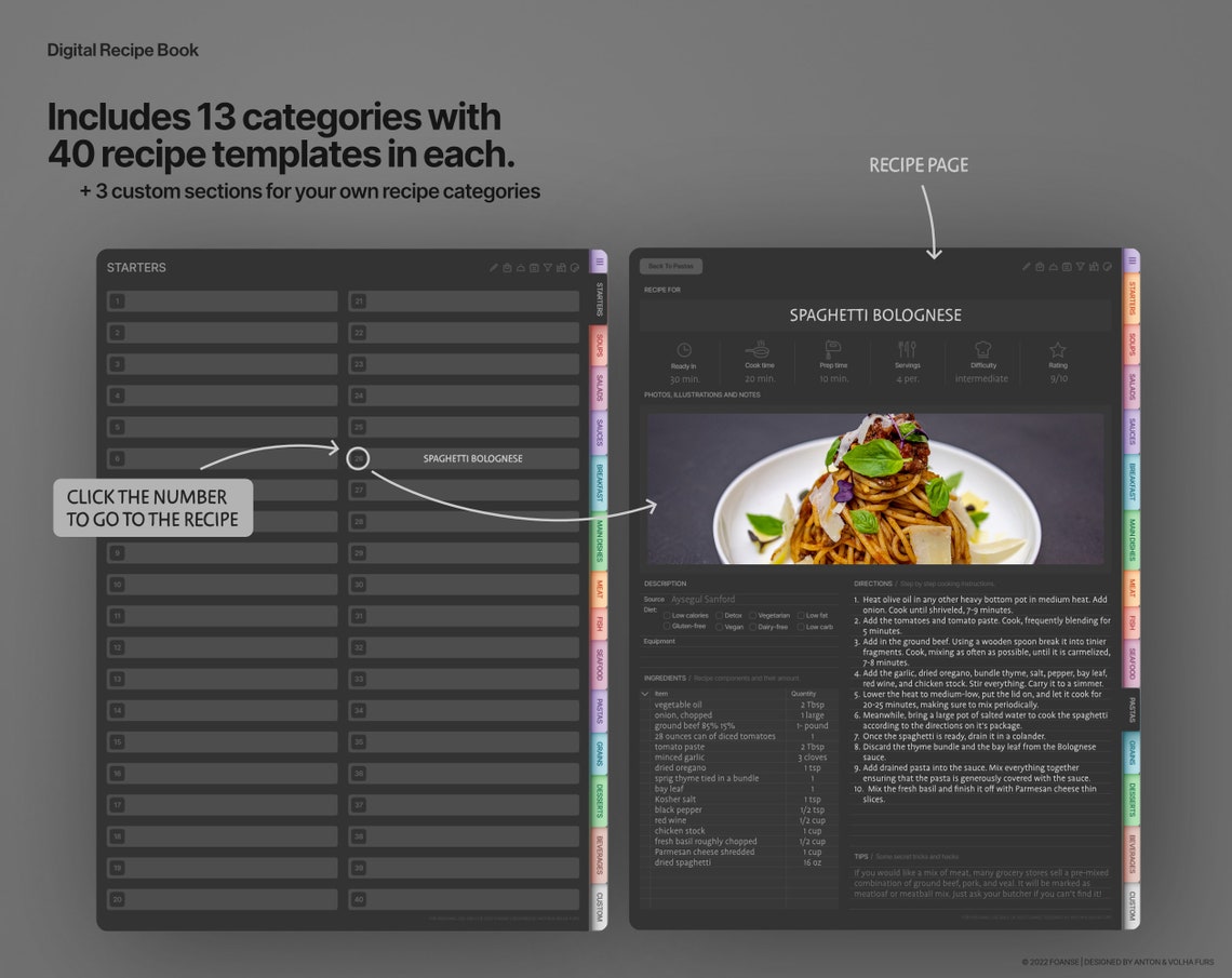 Digital Recipe Book Dark Mode, Food Journal, Goodnotes and Notability ...