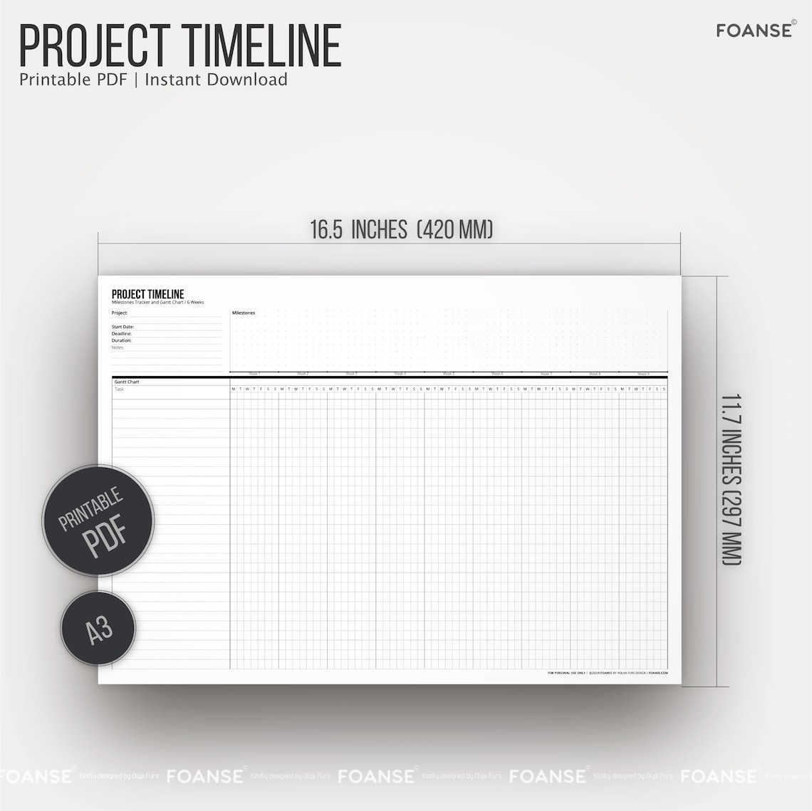 Project Planner A3 Project Timeline Gantt Chart | Etsy