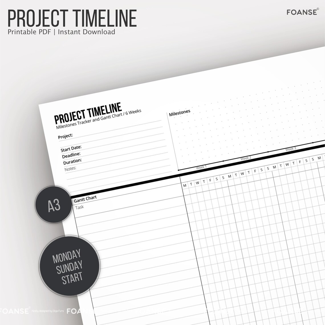 Project Planner A3 Project Timeline Gantt Chart | Etsy