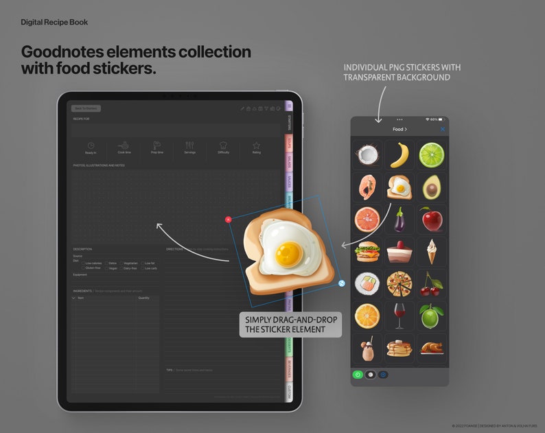 Digital Recipe Book Dark Mode, Food Journal, Goodnotes and Notability ...