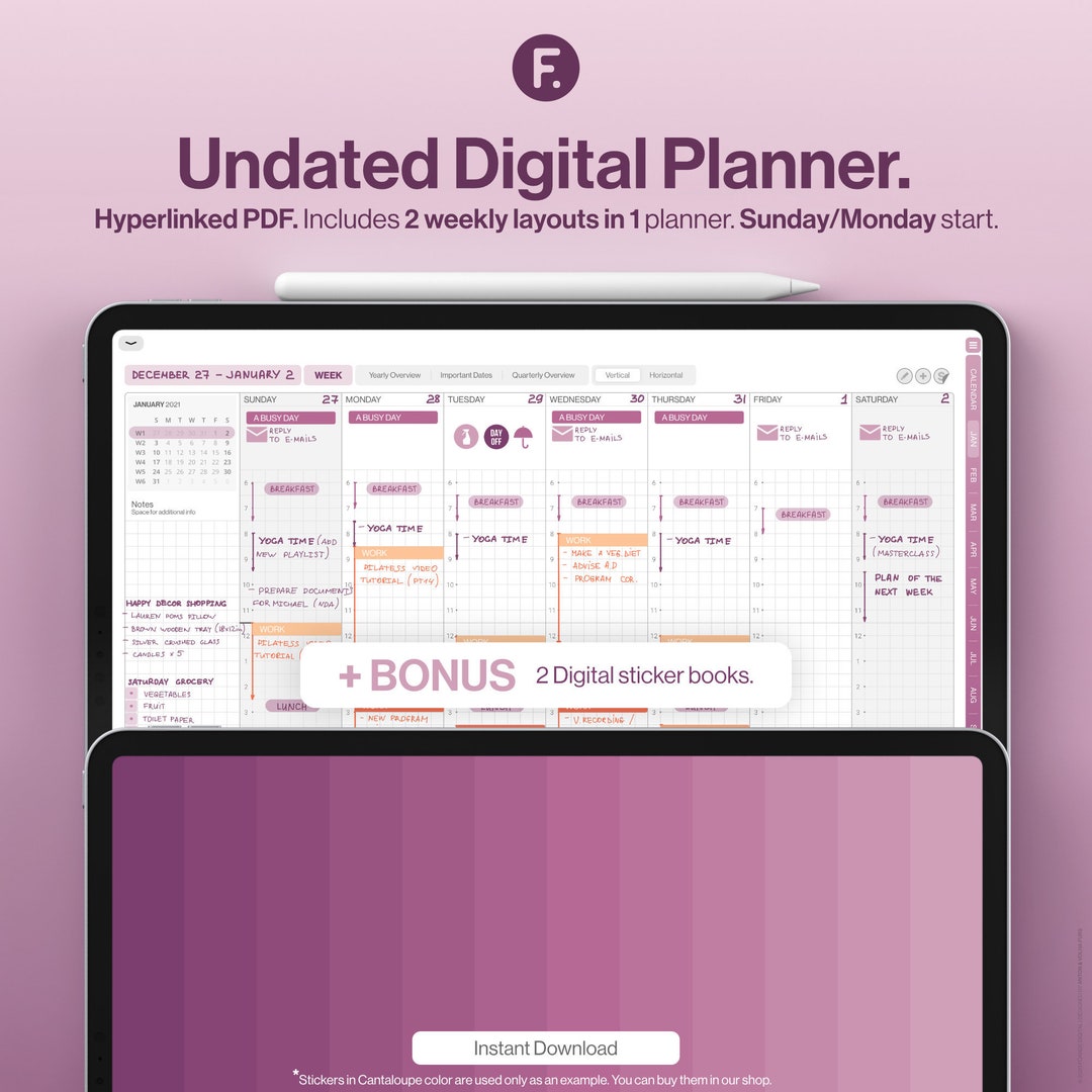 Undated Digital Planner, Goodnotes and Notability Templates ...