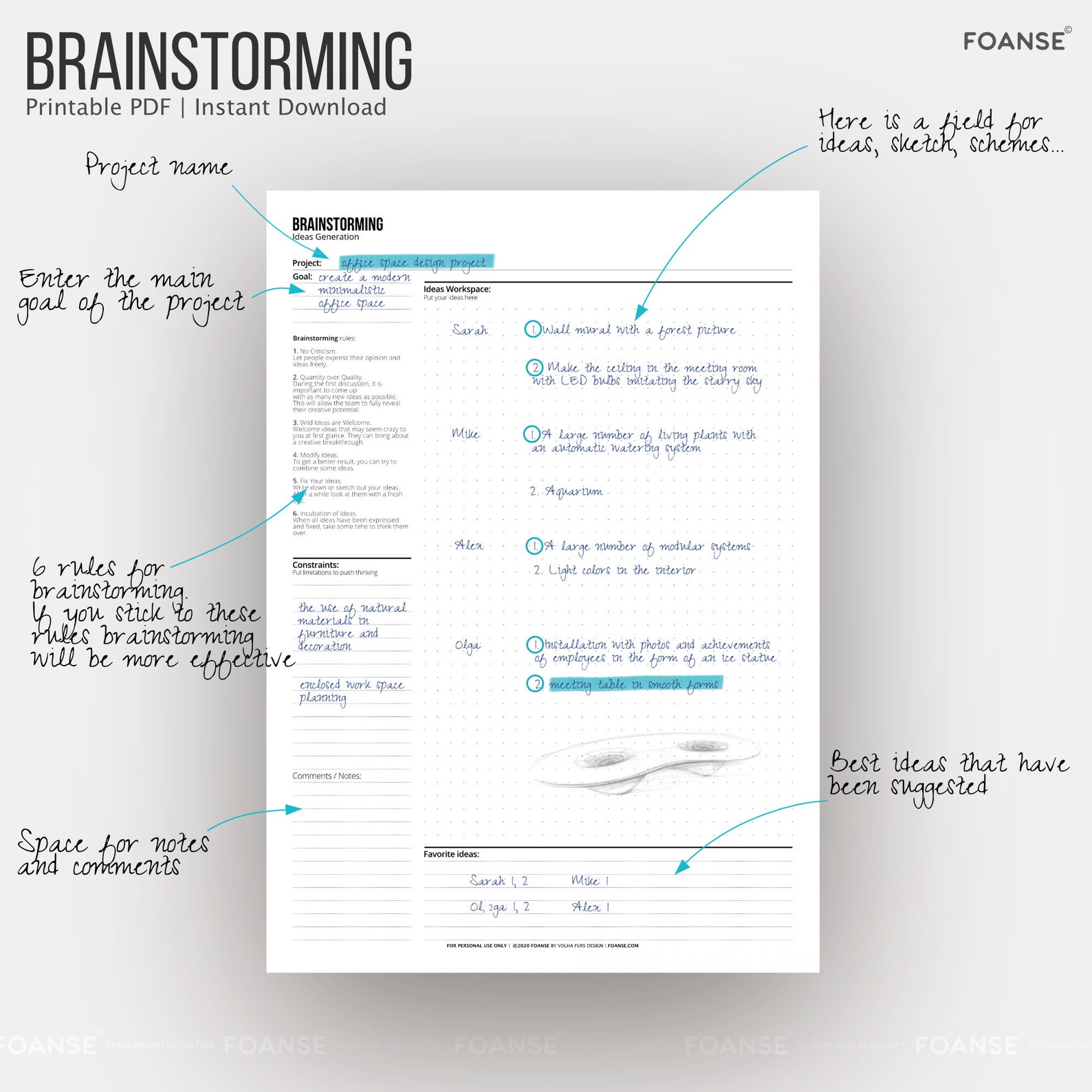 Brainstorming Planner Idea Project Planner A4 Printable PDF | Etsy