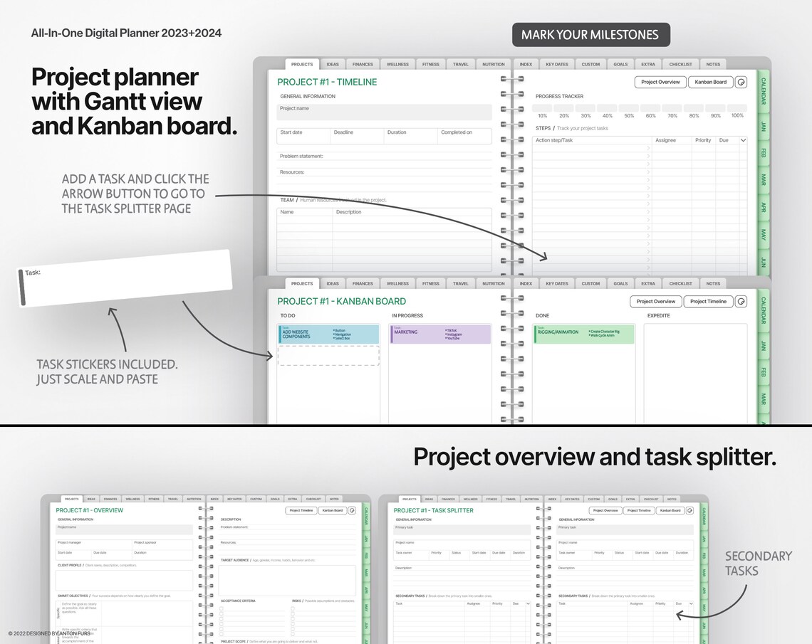 All-in-one Digital Planner 2023 2024 Neo Mint Green - Etsy