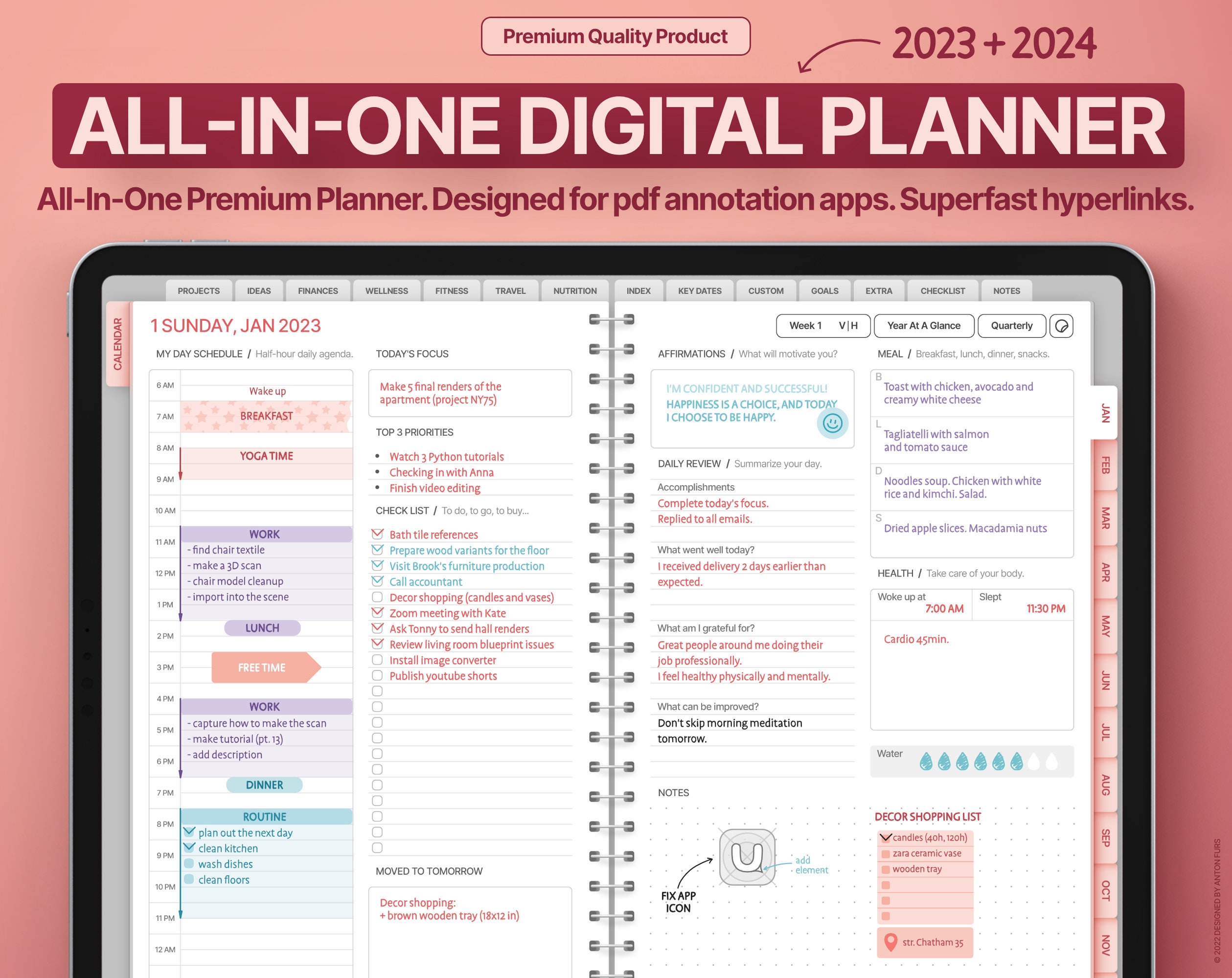 All-in-one Digital Planner 2023 2024 Coral Pink, Goodnotes and ...