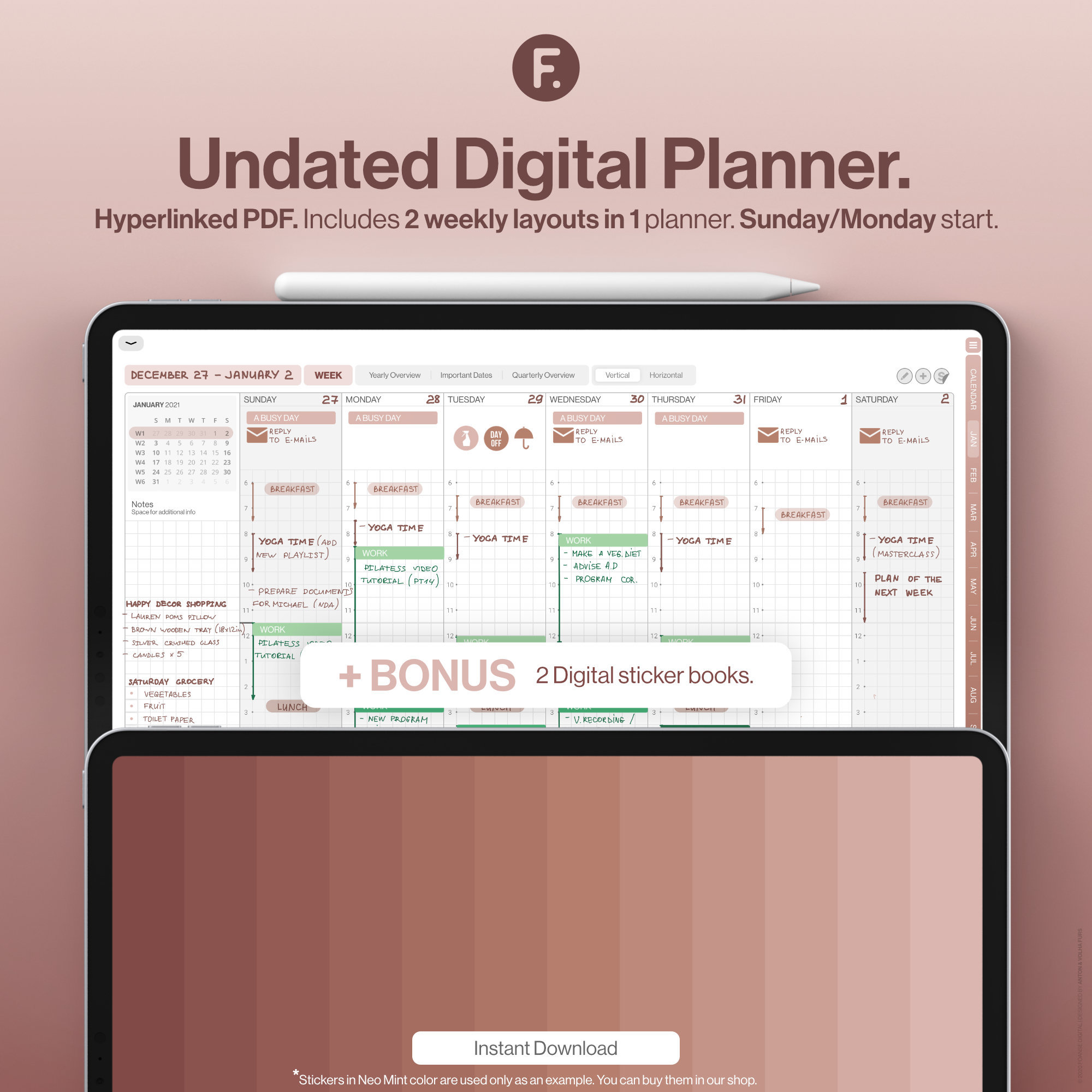 Undated Digital Planner GoodNotes and Notability Templates | Etsy