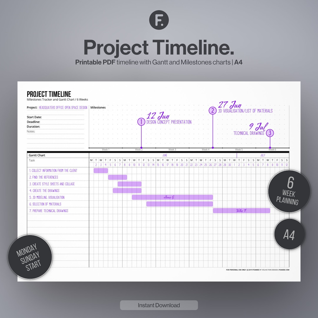 Project Planner Printable, Work Planner, Business Planner, Gantt Chart ...