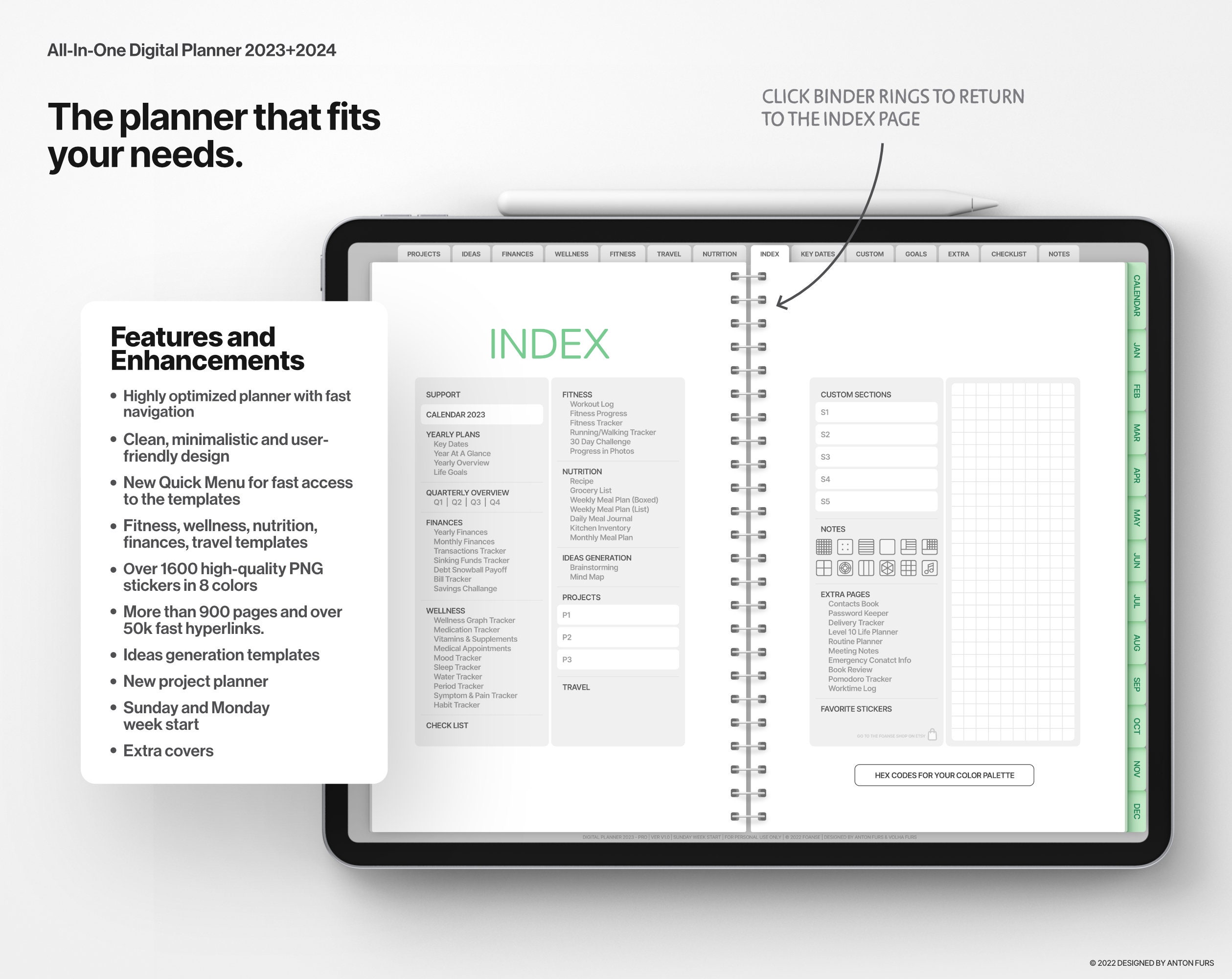 All-in-one Digital Planner 2023 2024 Neo Mint Green, Goodnotes and ...